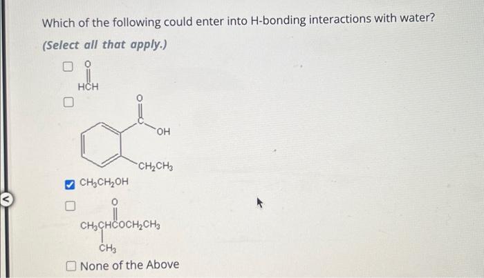 Solved Which of the following could enter into H-bonding | Chegg.com