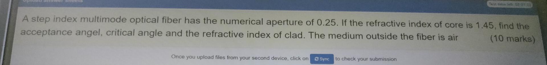 Solved A step index multimode optical fiber has the | Chegg.com