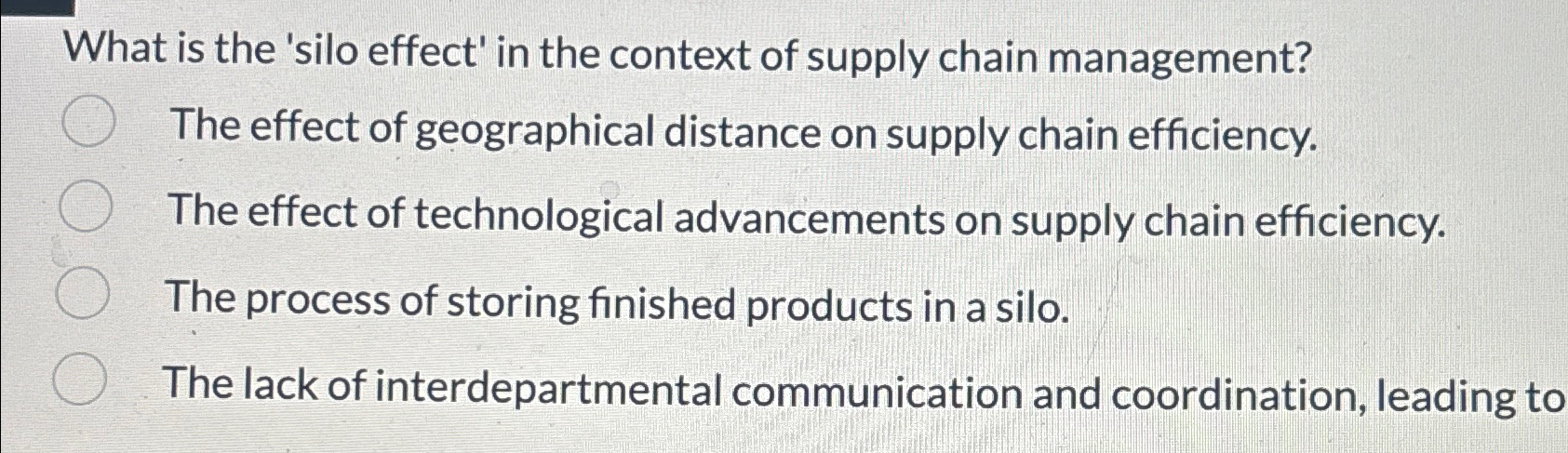 Solved What is the 'silo effect' in the context of supply | Chegg.com