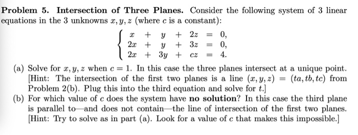 Solved C cz Problem 5. Intersection of Three Planes. | Chegg.com
