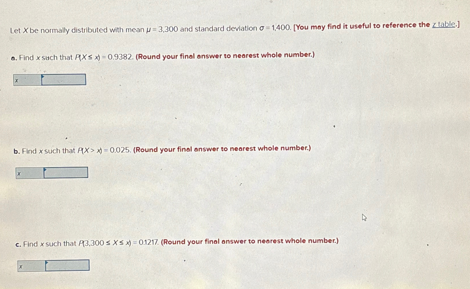 Solved Let x ﻿be normally distributed with mean μ=3,300 ﻿and | Chegg.com