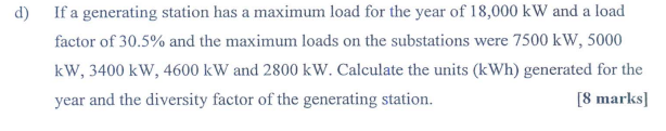 Solved d) ﻿If a generating station has a maximum load for | Chegg.com