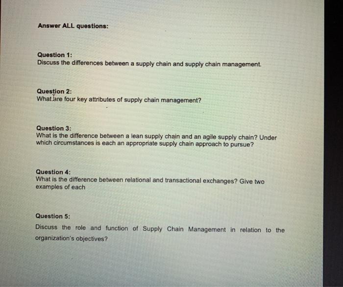 Solved Answer ALL questions: Question 1: Discuss the | Chegg.com