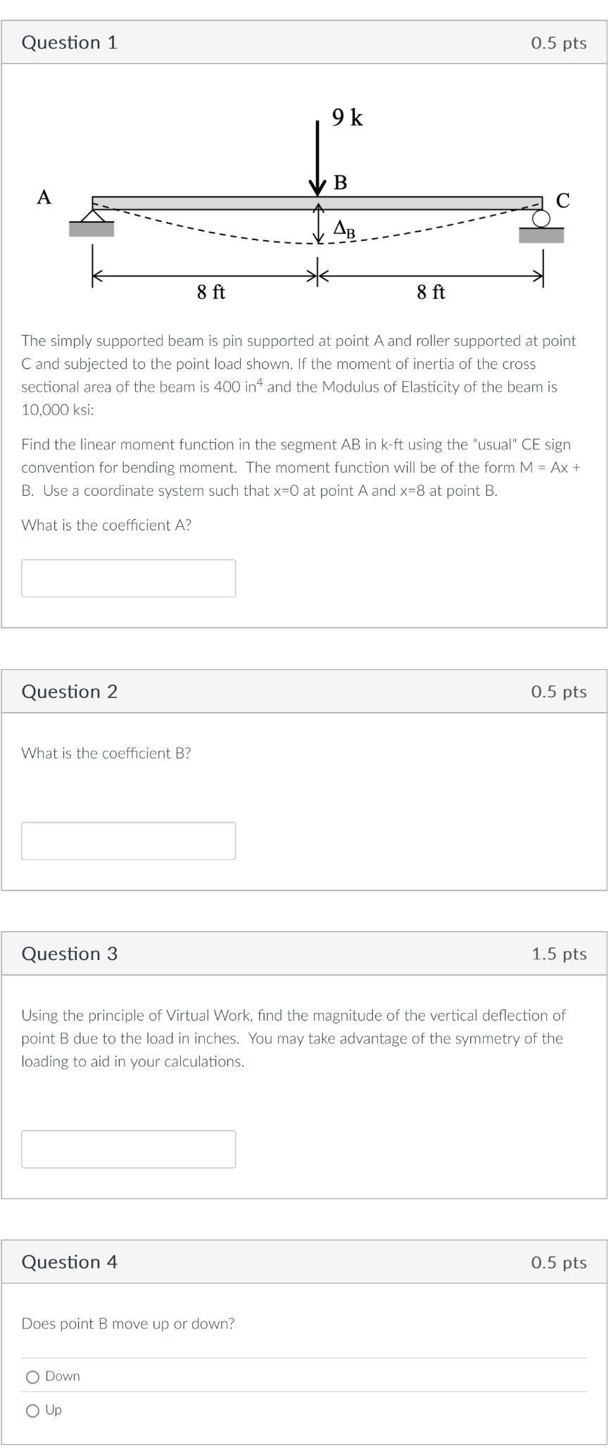 Solved Question 10.5 ﻿ptsThe simply supported beam is pin | Chegg.com
