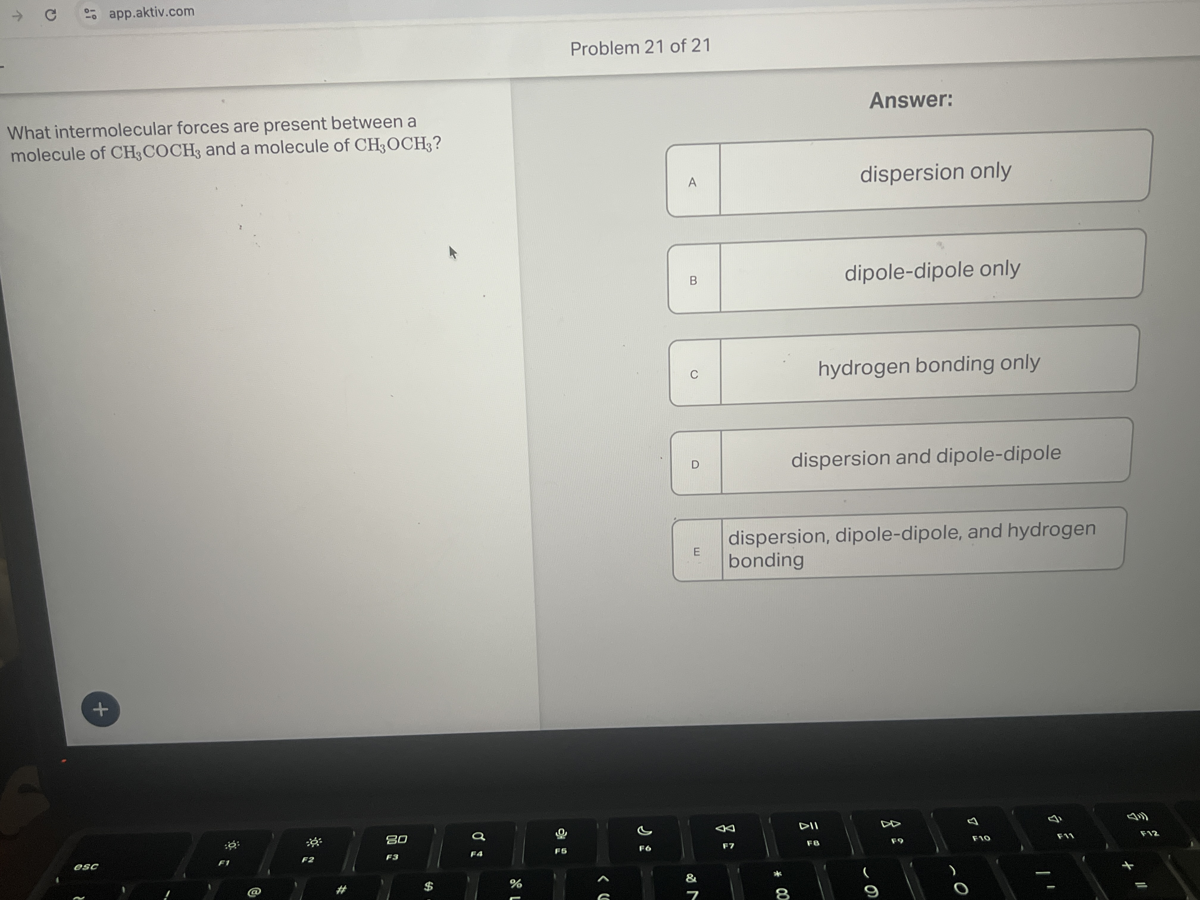 Solved Problem 21 of 21What intermolecular forces are | Chegg.com