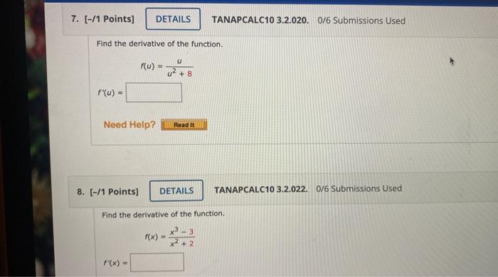 Solved Find the derivative of the function. f(u)=u2+8u | Chegg.com