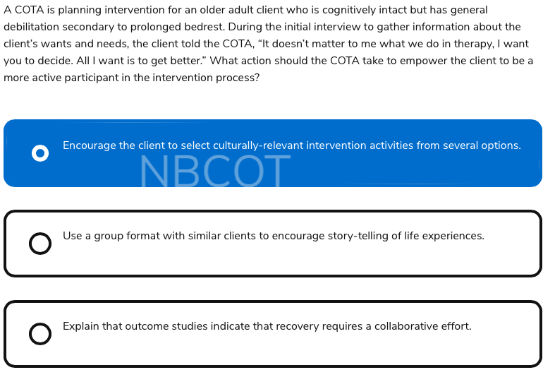 Solved A COTA is planning intervention for an older adult | Chegg.com