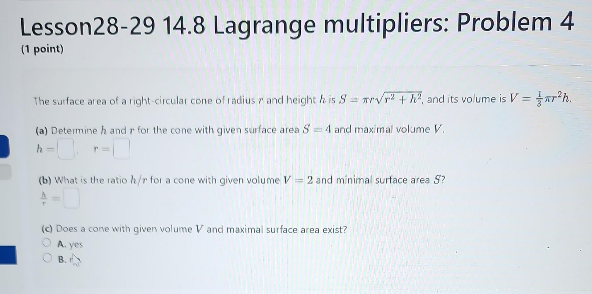 Solved Lesson28-29 14.8 Lagrange multipliers: Problem 4 (1 | Chegg.com