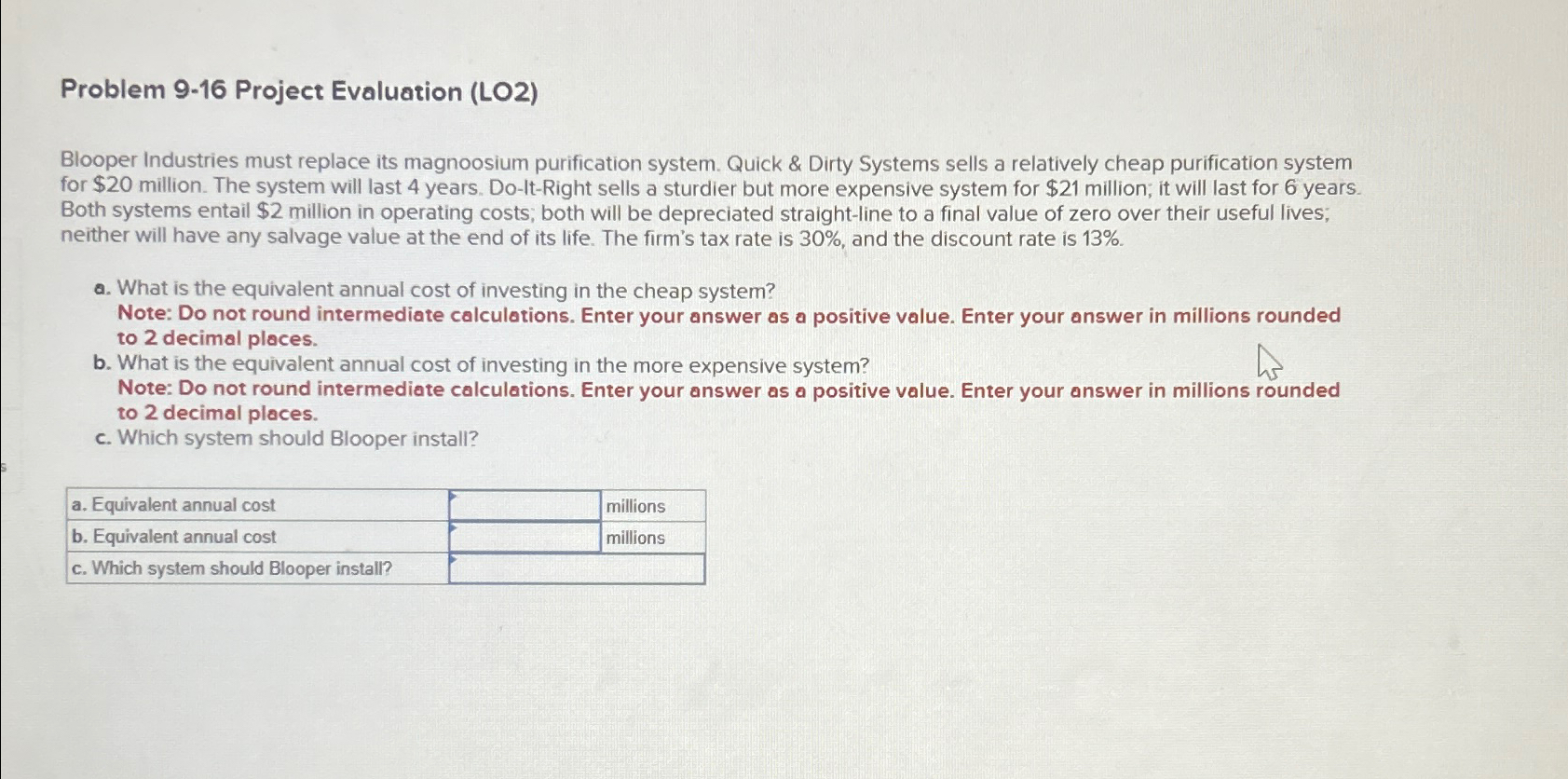 Solved Problem 9-16 ﻿Project Evaluation (LO2)Blooper | Chegg.com