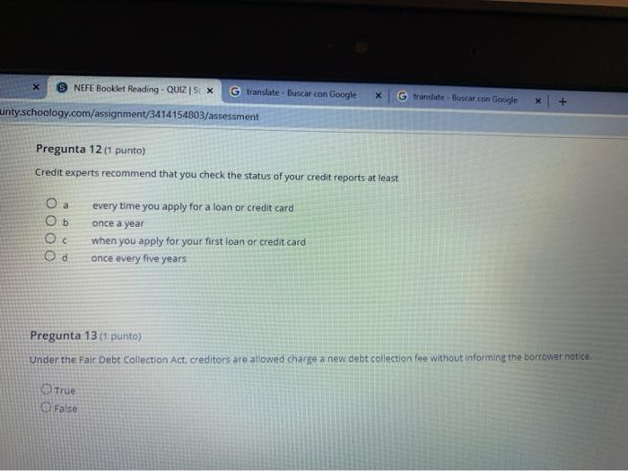 Solved X NEFE Booklet Reading - QUIZS X G translate - Buscar | Chegg.com