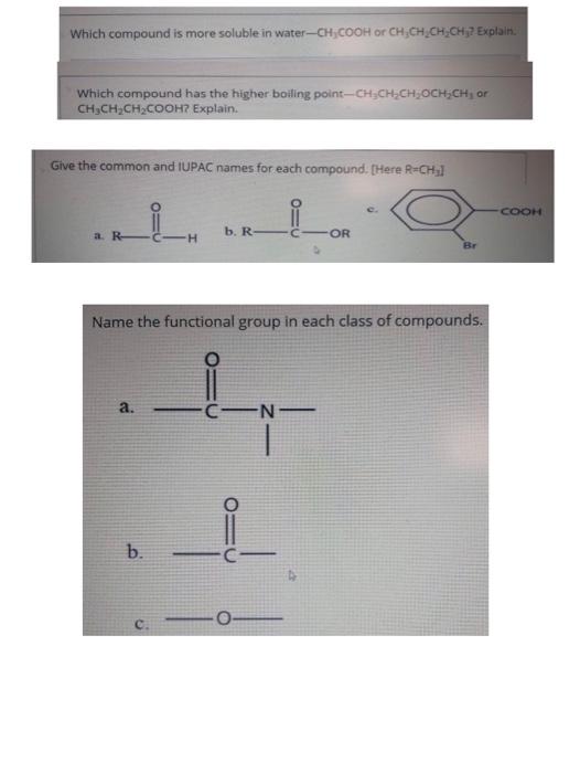 Solved Which compound is more soluble in water-CH,COOH or CH | Chegg.com