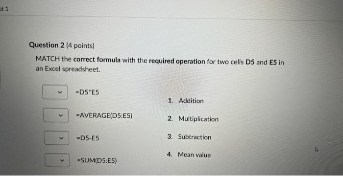 Solved Question 2 (4 points) MATCH the correct formula with | Chegg.com