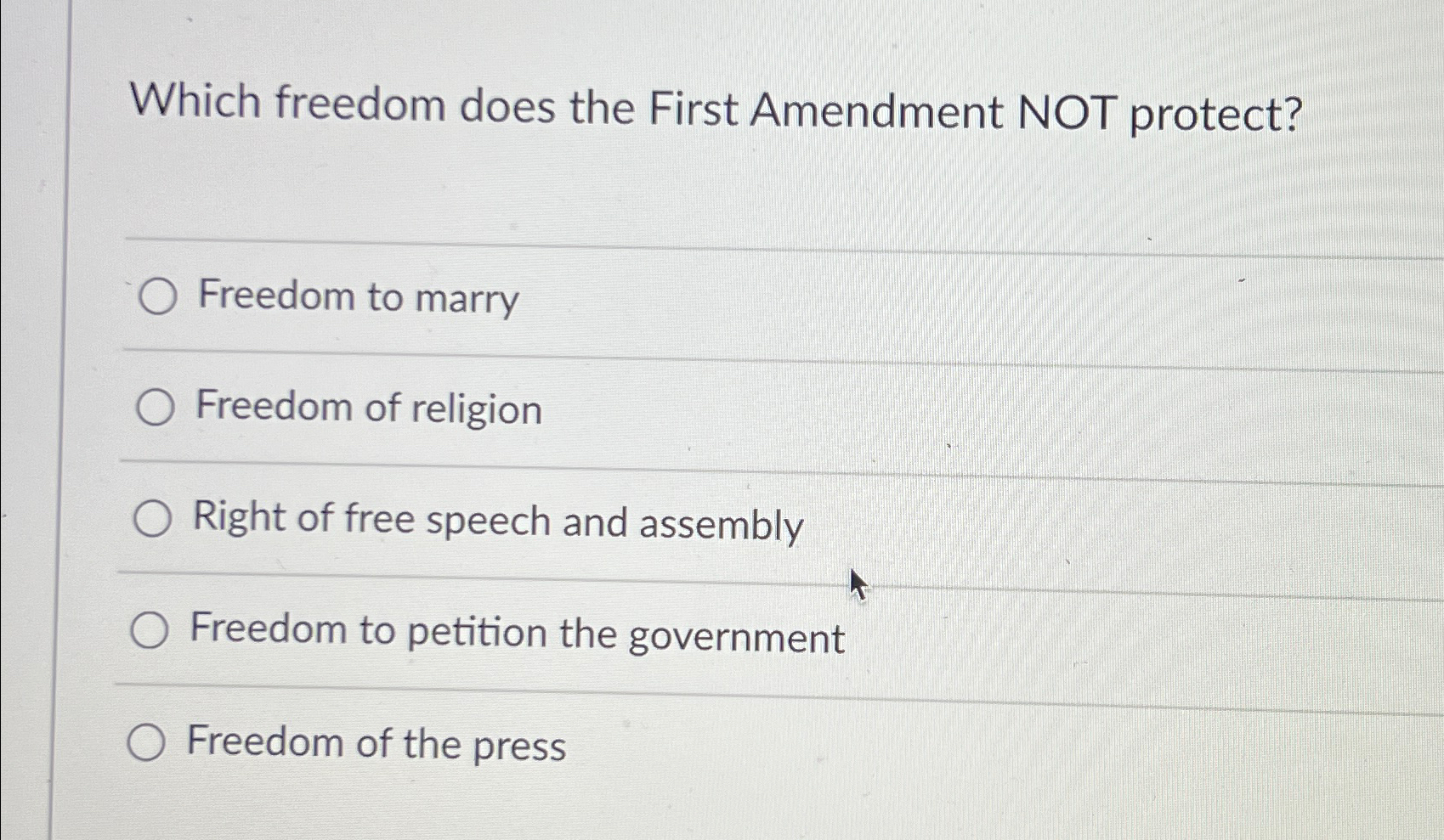 Solved Which freedom does the First Amendment NOT | Chegg.com