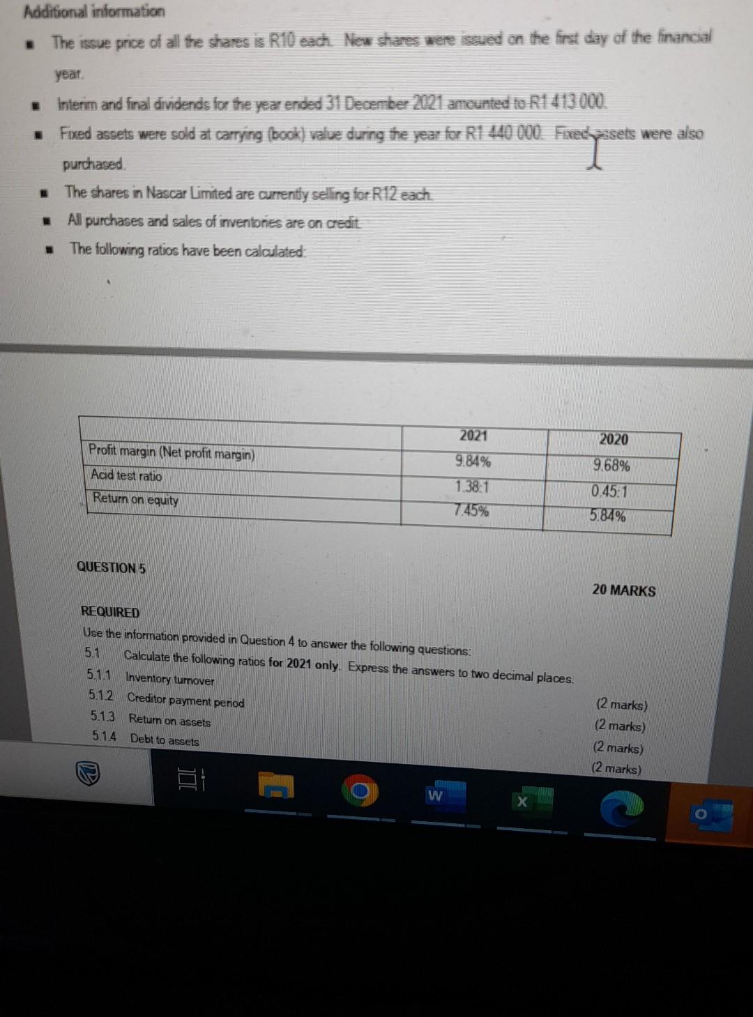 Solved QUESTION 5 20 MARKS REQUIRED Use the information | Chegg.com Solved QUESTION 5 20 MARKS REQUIRED Use the information | Chegg.com