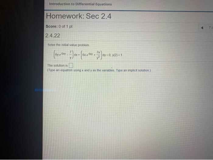Solved Introduction to Differential Equations Homework: Sec | Chegg.com
