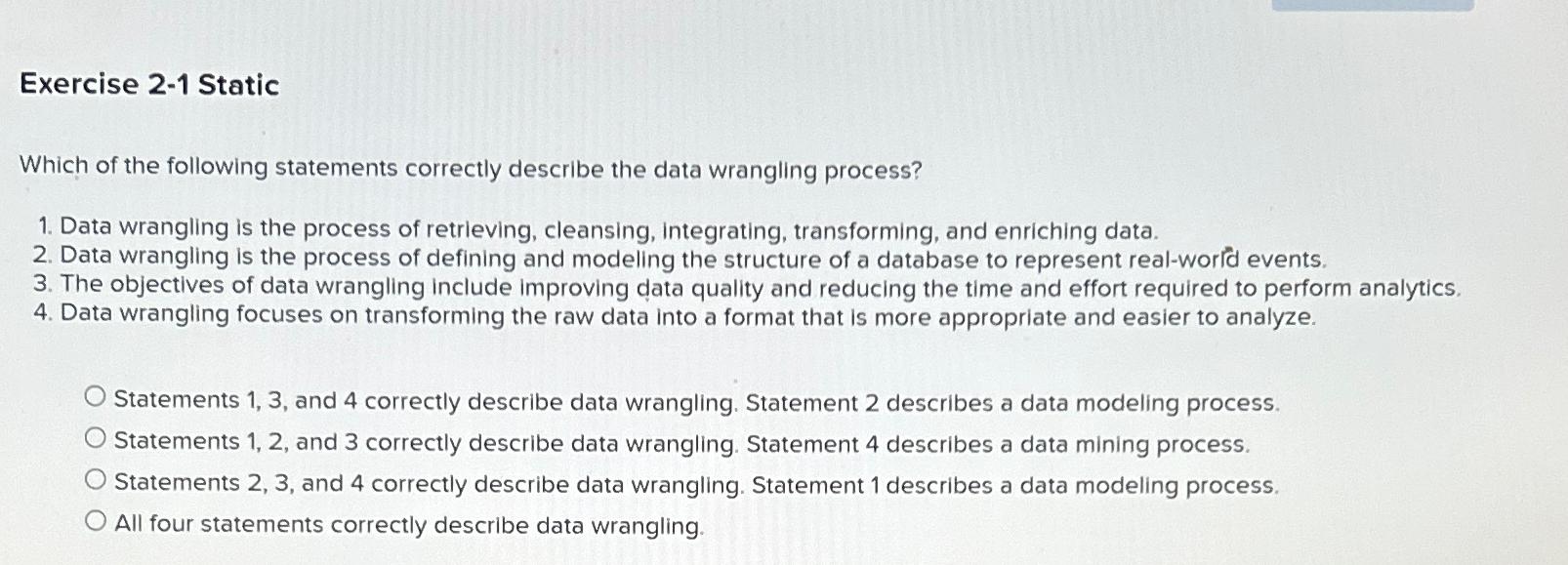 Solved Exercise 2-1 ﻿StaticWhich of the following statements | Chegg.com