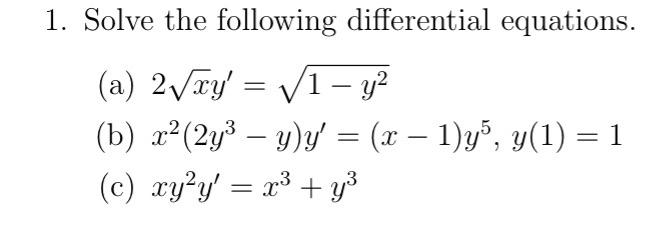 Solved Solve the following differential equations. (a) | Chegg.com
