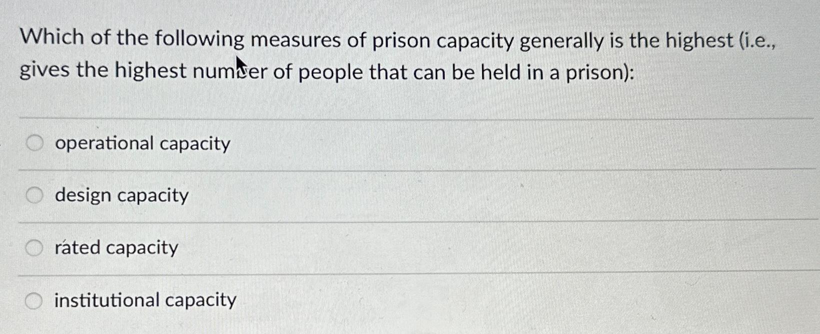 Solved Which of the following measures of prison capacity | Chegg.com