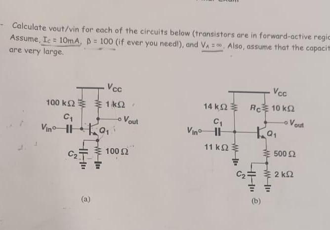 Solved Calculate vout/vin for each of the circuits below | Chegg.com