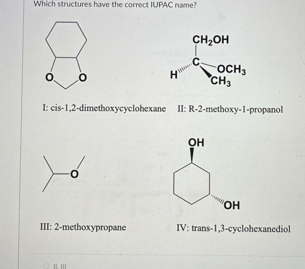 Solved Which structures have the correct IUPAC name? I: | Chegg.com