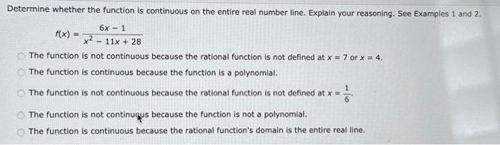 Solved Determine whether the function is continuous on the | Chegg.com