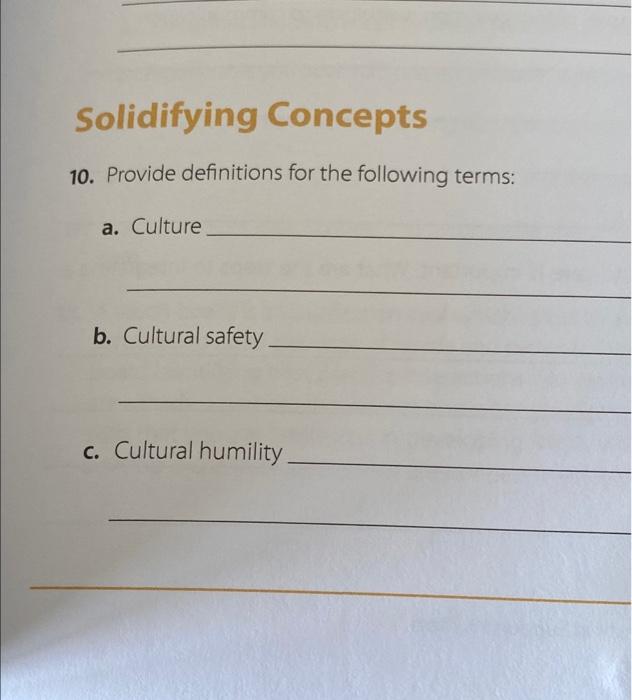 Solved Solidifying Concepts 10. Provide definitions for the | Chegg.com