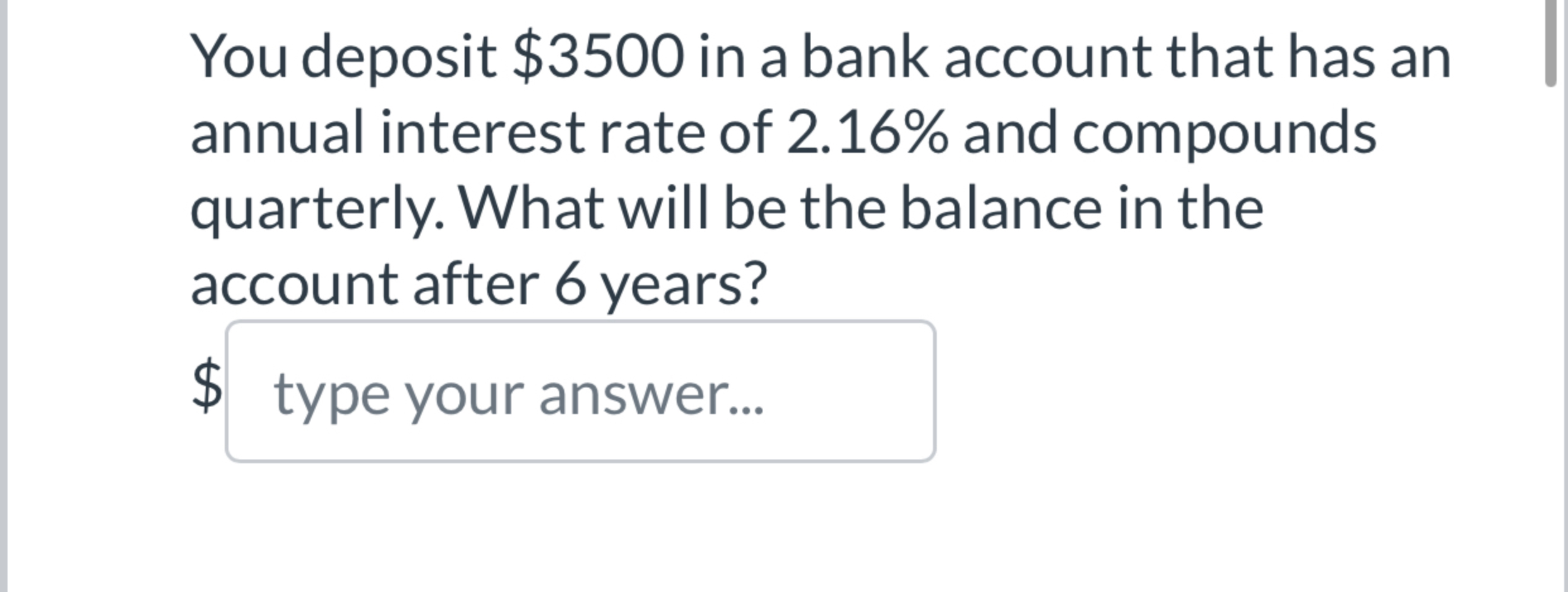 Solved You deposit $3500 ﻿in a bank account that has | Chegg.com