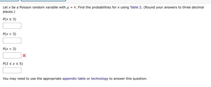 Solved Let x be a Poisson random variable with μ=4. Find the | Chegg.com