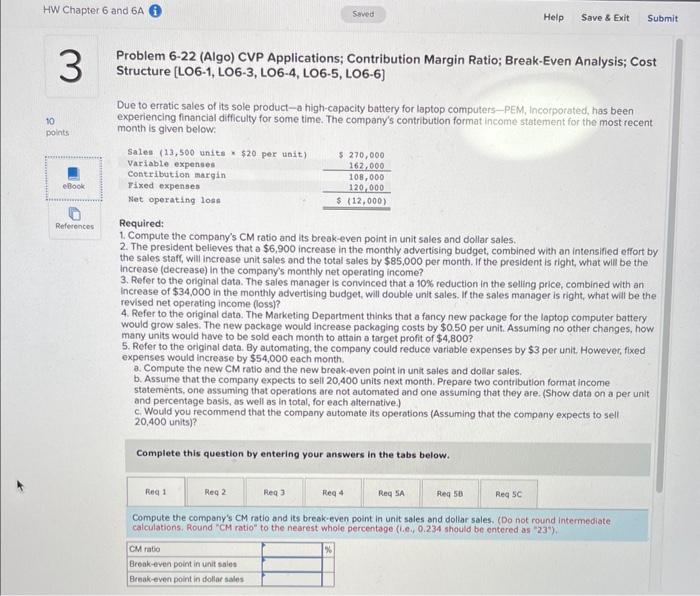 Solved Problem 6-22 (Algo) CVP Applications; Contribution | Chegg.com