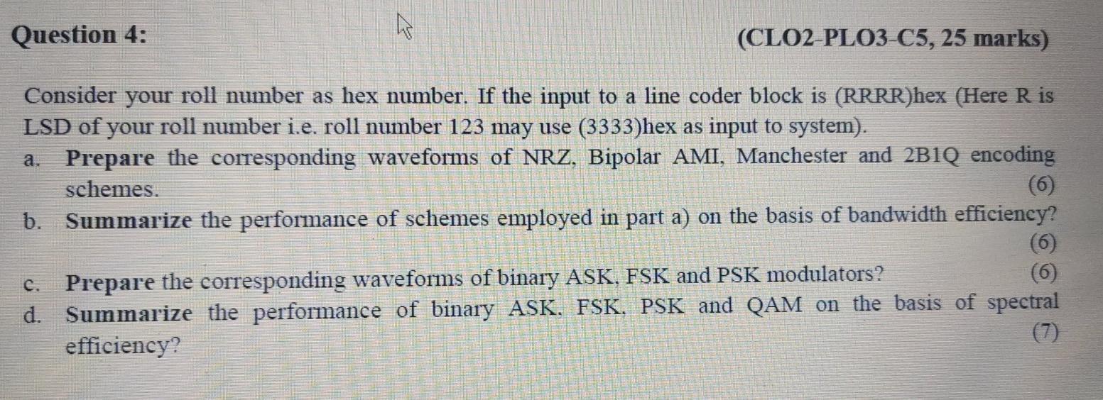Question 4: (CLO2-PLO3-C5, 25 marks) Consider your | Chegg.com