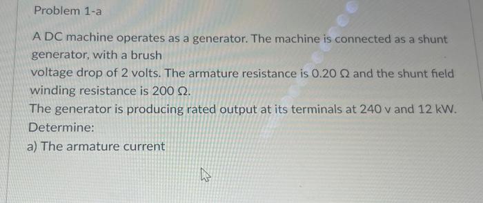 Solved Problem 1-a A DC machine operates as a generator. The | Chegg.com