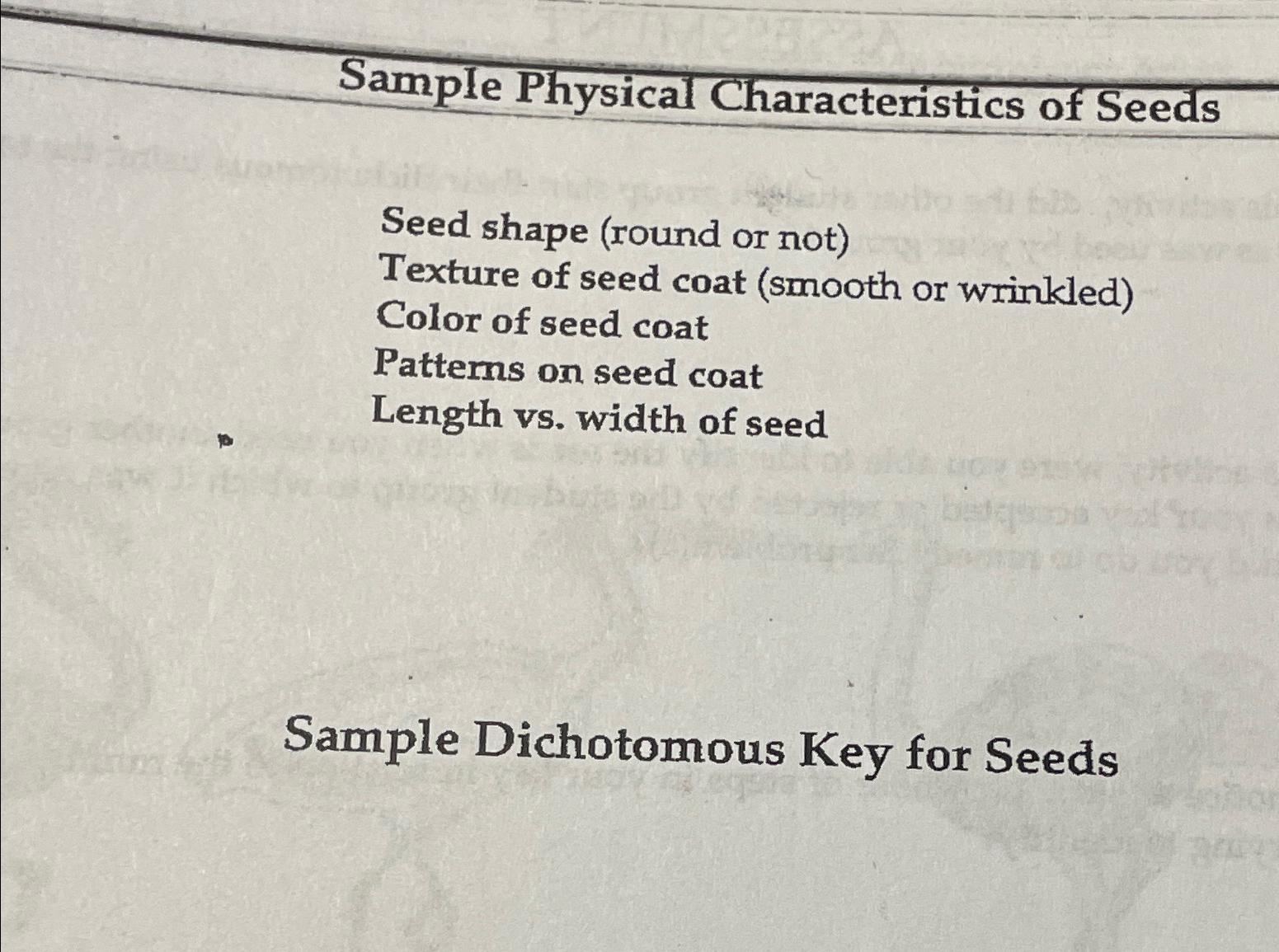 Solved Sample Physical Characteristics of SeedsSeed shape | Chegg.com