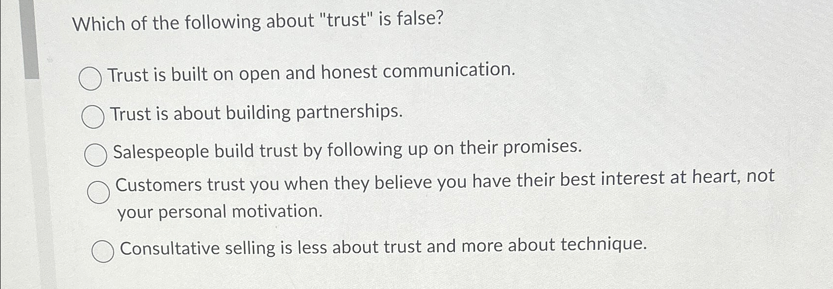 Solved Which of the following about "trust" is false?Trust | Chegg.com