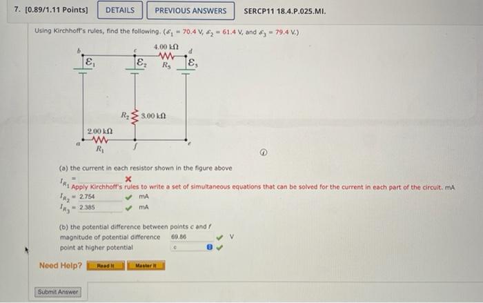 Solved Using Kirchhoff's rules, find the following. (&, = | Chegg.com