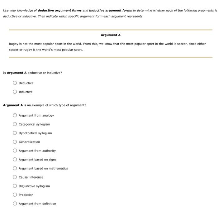 Solved Use Your Knowledge Of Deductive Argument Forms And