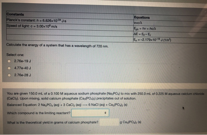Solved Constants Planck's constant: h = 6.626x10-34 J-s | Chegg.com