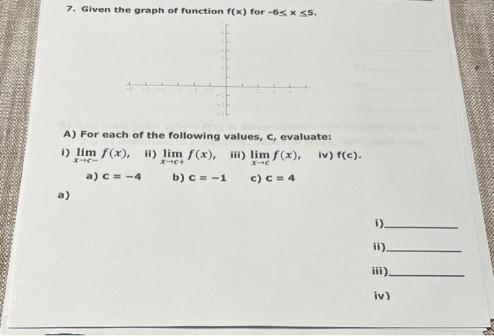Solved 7. Given the graph of function f(x) for −6≤x≤5. A) | Chegg.com