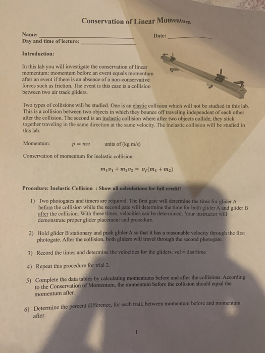 Solved Conservation of Linear Momentum Name: Day and time of | Chegg.com