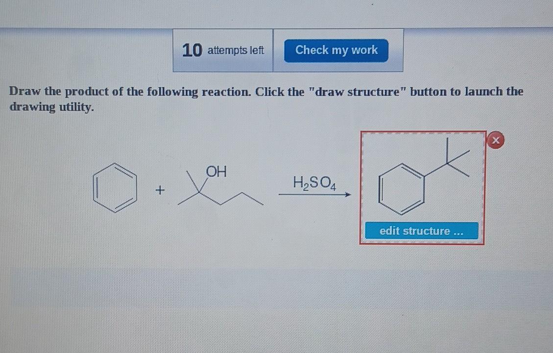 Solved 10 attempts left Check my work Draw the product of | Chegg.com