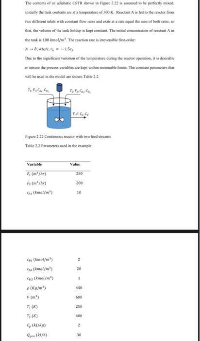 Solved The contents of an adiabatic CSTR shown in Figure 222 | Chegg.com