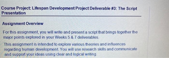 Course Project Lifespan Development Project | Chegg.com
