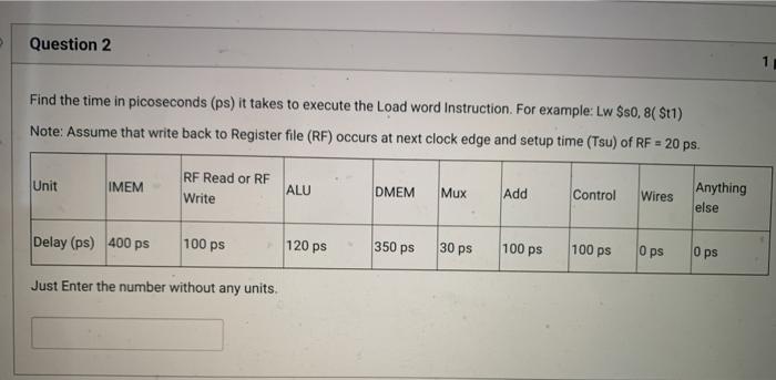 Solved Question 2 1 Find the time in picoseconds (ps) it | Chegg.com