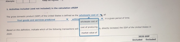 Solved 1. Activities included (and not included) in the | Chegg.com