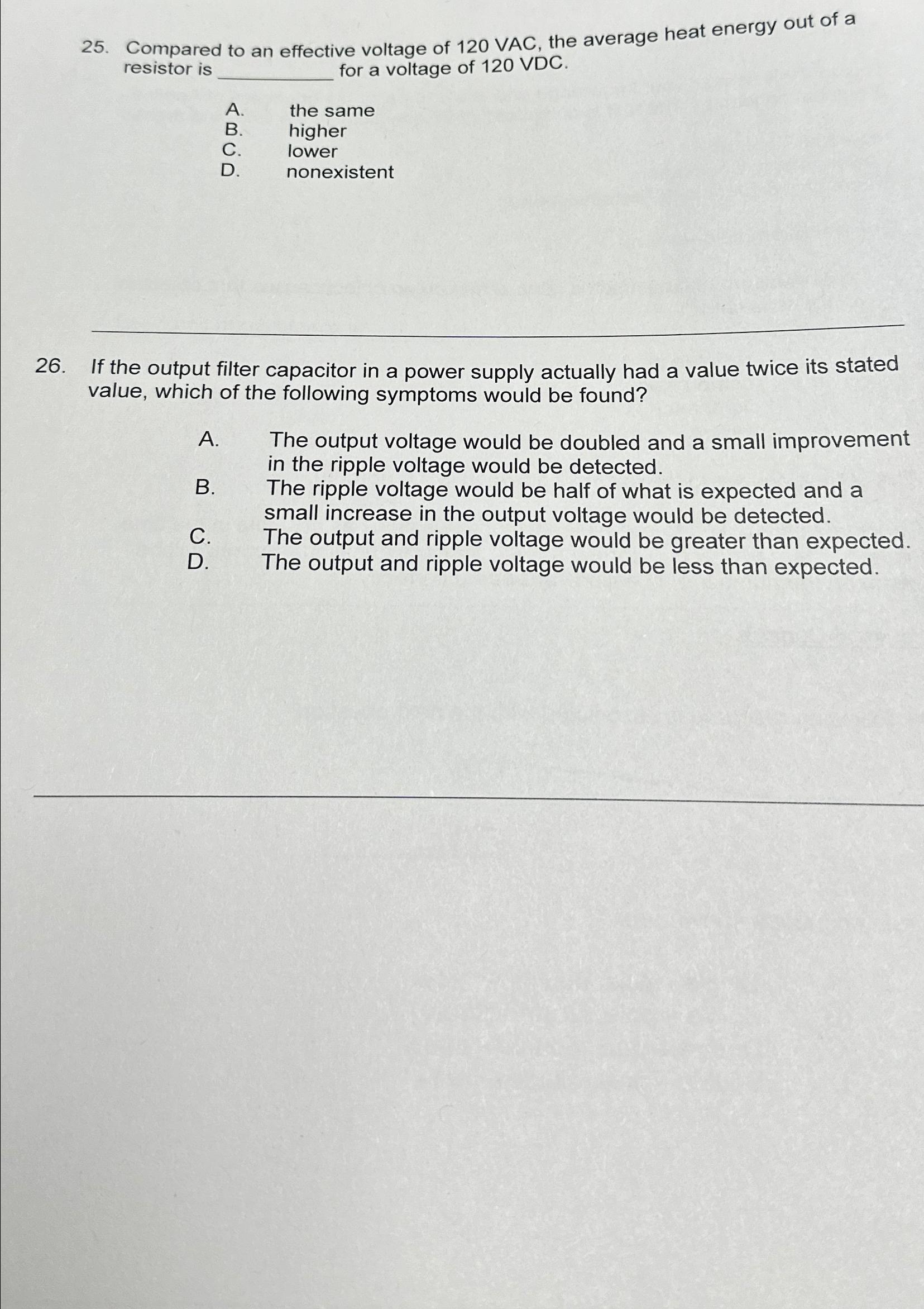 Solved Compared to an effective voltage of 120VAC, the | Chegg.com