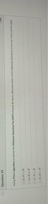 Solved For the next set of questions, consider the following | Chegg.com