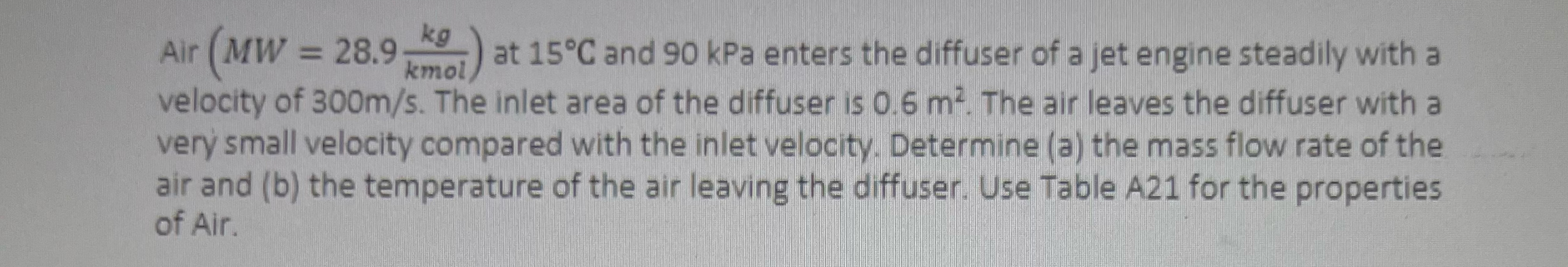 Solved Air (MW = 28.9kmol) ﻿at 15\deg C and 90 ﻿kPa enters | Chegg.com