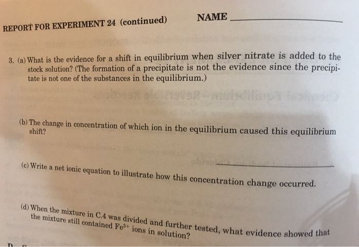 Solved NAME REPORT FOR EXPERIMENT 24 (continued) 3. (a) What | Chegg.com