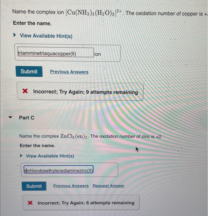 [solved] Name The Complex Ion [cu Nh3 3 H2o 3]2 The Oxid