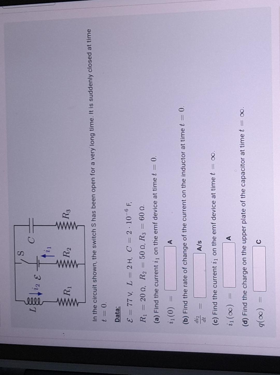 Solved In the circuit shown, the switch S has been open for | Chegg.com
