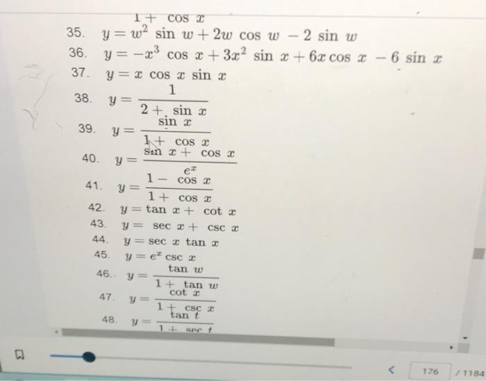 Solved 35. y=w2sinw+2wcosw−2sinw 36. | Chegg.com